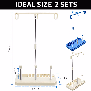 Vuzvuv 2 Pack Thread Holders - Organizer for Embroidery & Sewing Machines, Holds 3 Spools, Suitable for Beginners & Adults, White-Blue