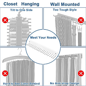 Tie Rack Wall Mounted Belt Hanger, 360° Rotating Tie Hanger Belt Organizer 20 Storage Hooks for Belt, Ties, Purse, Scarves, Tank Top, Hats, Medals