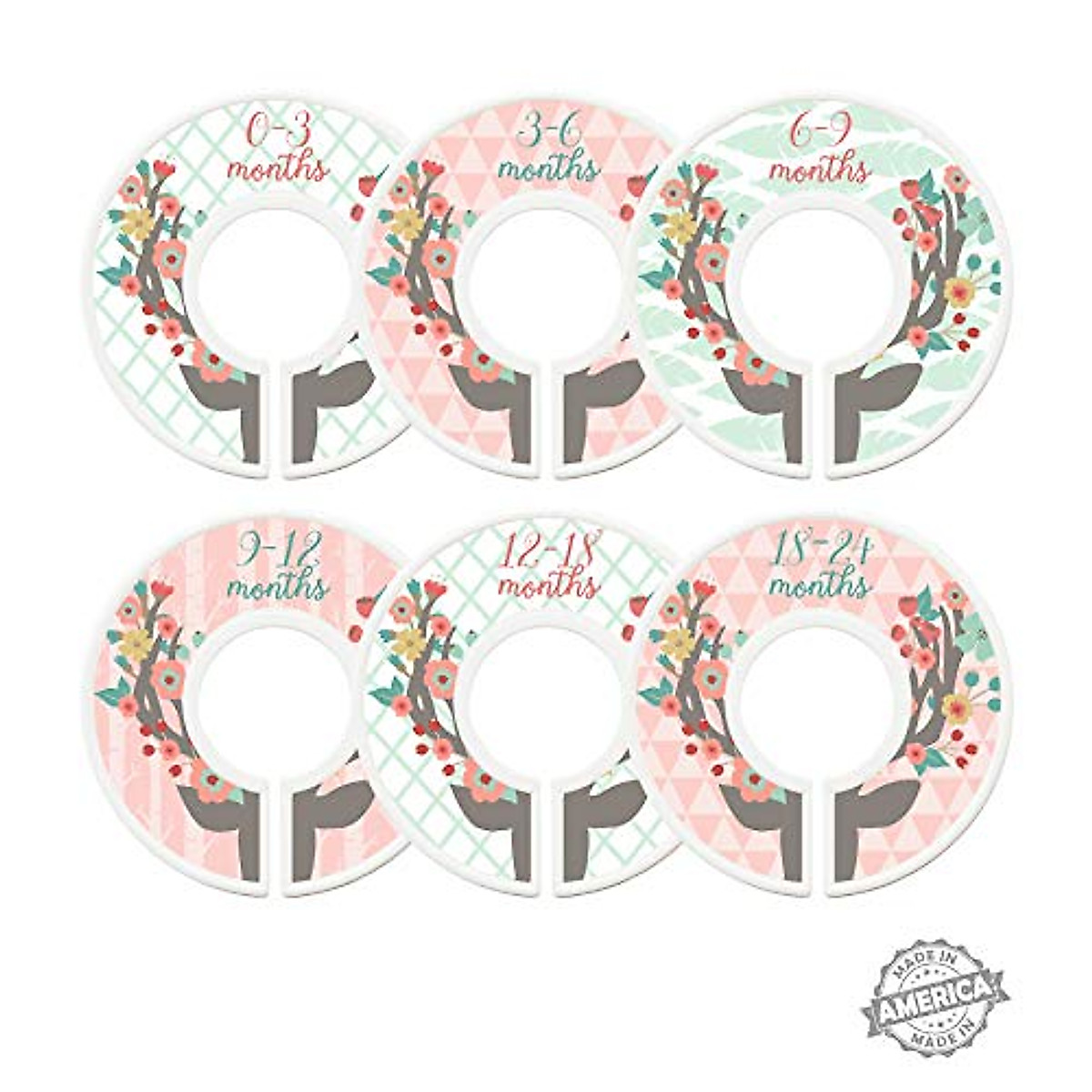 Modish Labels Baby Clothes Size Dividers, Baby Closet Organizers, Size Dividers, Baby Closet Organizers, Closet Dividers, Clothes Organizer, Girl, Woodland, Deer, Boho, Flowers, Pink, Mint (Baby)