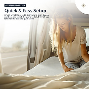 Short Queen RV Mattress - 6 Inch Cool Comfort Foam & Spring Hybrid Mattress with Breathable Organic Cotton Cover - Quilted Soft Tight Top - Rolled in a Box - Oliver & Smith