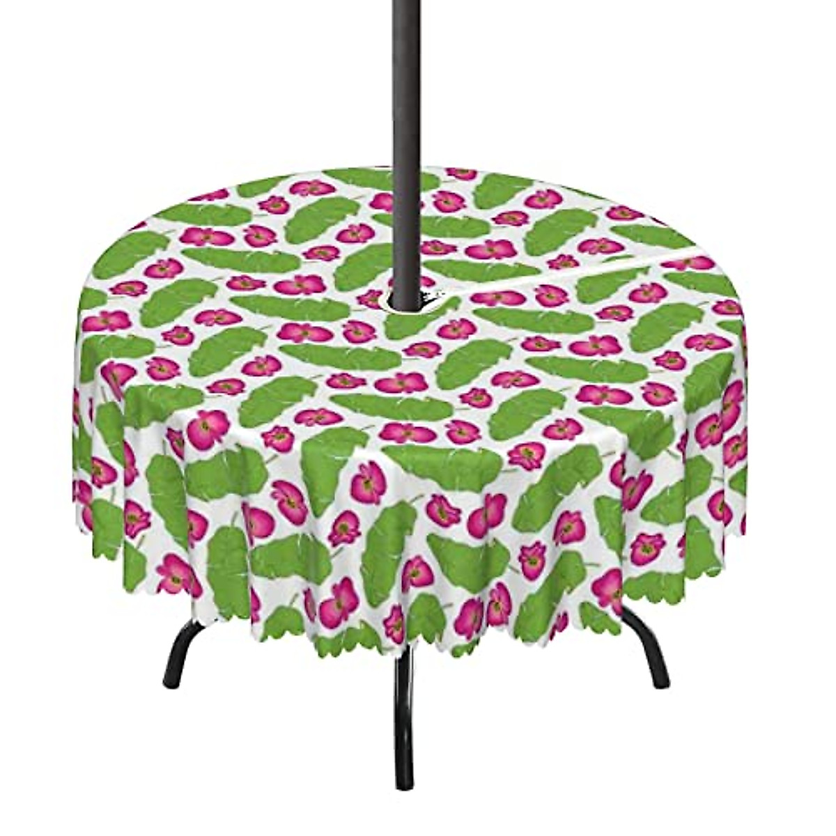 Banana Leaf Pattern round outdoor tablecloth,Round Tablecloth with Umbrella Hole and Zipper for Patio Garden,Waterproof Spill-Proof,for outdoor table with umbrella hole(72" Round,Lime Green Magenta)