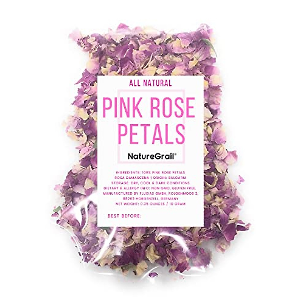 Pink Rose Petals - Edible Rosa Damascena | All Natural Rose Petals - Net weight: 0.35oz/10g | For use as tea, tisane or as topping for cupcakes, cakes, salads