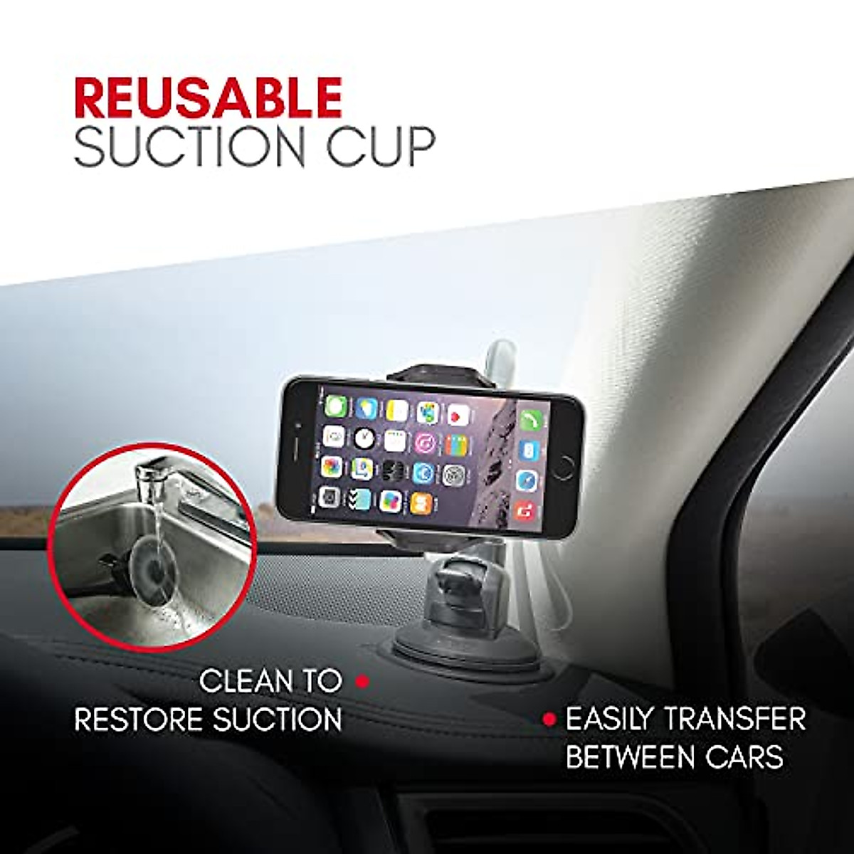 Macally Windshield Phone Mount for Car, Super Strong Suction Cup Phone Holder for Truck - Universal Gooseneck Window Phone Mount for Car, Compatible with iPhone, Samsung, Cell Phone, Android, Mobile