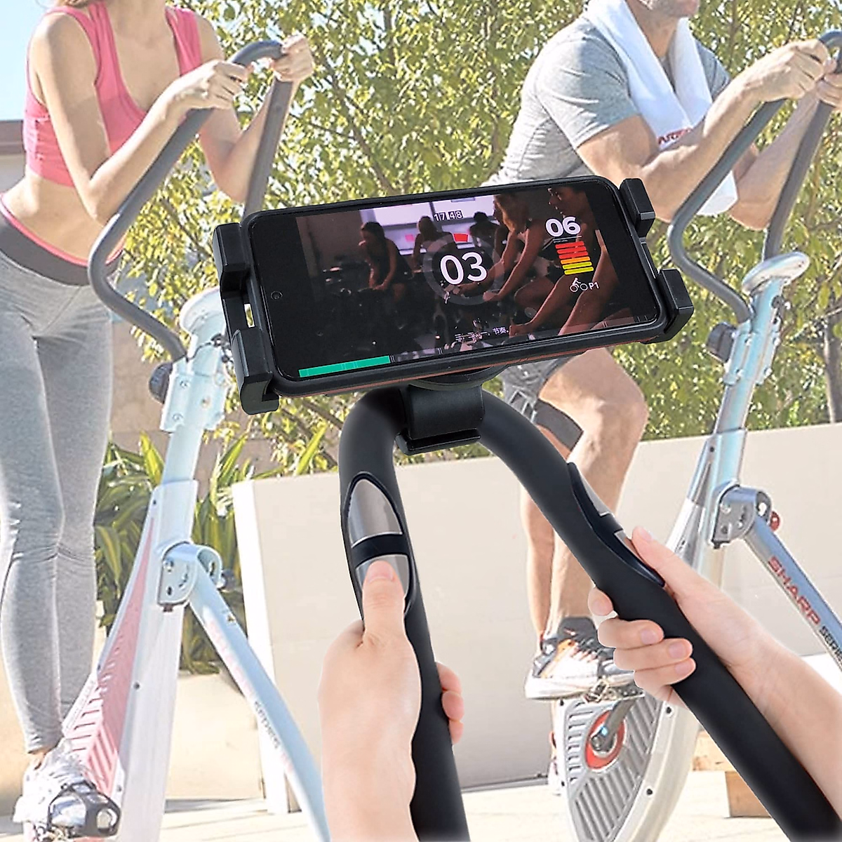 Timewall Tablet Phone Mount with Clamp, Universal iPad iPhone Holder Stand for Spin Bike, Stationary Exercise Bicycle, Treadmill, Elliptical, Mic Stand, Boat, Handlebar, Fits 5-12.9" Tab Phone