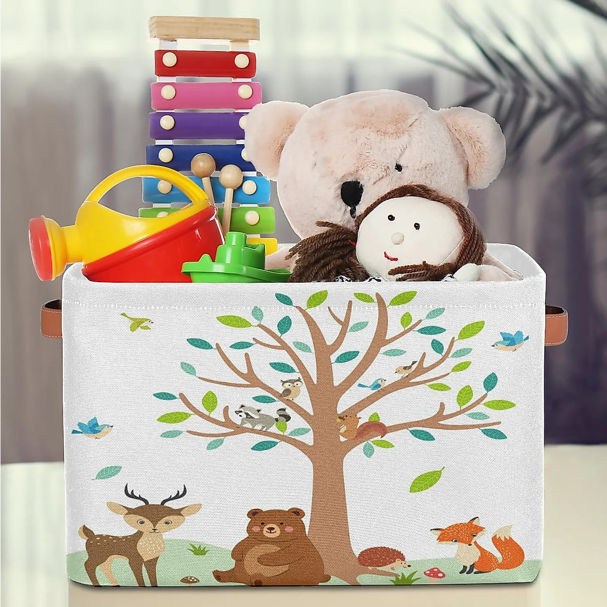 Funky Qiu Storage Basket Cube Woodland Animal,Large Collapsible Toys Storage Box Bin Cute Deer Fox Bear,Laundry Organizer for Closet Shelf Nursery Kids Bedroom,15x11x9.5 in,1 Pack