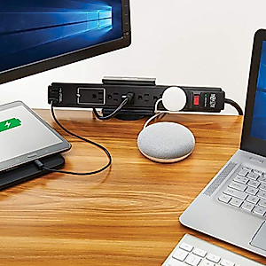 Tripp Lite Power Strip Holder, Desk Clamp Power Strip Mount, Surge Power Strip Clamp Mount for Surge and Power Strips 1.6' - 2.4' Black (CLAMPUSBLK)