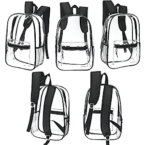 Moda West 24 Pack 17inch Wholesale Bulk Clear Backpack In Black Color