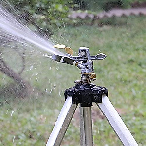 STYDDI Heavy Duty Impact Sprinkler on Tripod Base, Extra Tall Metal Pulsating Telescoping Tripod Sprinkler for Large Area, Yard, Lawn, Garden, Waters up to 90 Ft. Diameter, Legs Extends Up to 50-inch