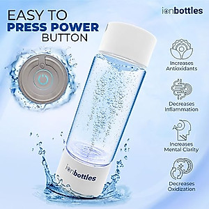 ionBottles® - Pro Model Rechargeable Portable Glass Hydrogen Water Generator Bottle up to 3000 PPB with PEM and SPE Technology Balanced Perfectly Balanced pH Water Ionizer