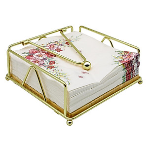 Lxooezu Flat Napkin Holder For Table,Square Wooden Base,Metal Weighted Arm Paper Napkin Holders,Paper Towel Dispensers for Kitchen Countertops,Table Decorations and Outdoor Picnics（Gold）