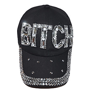 Popfizzy Bitch Hats for Women, Funny Trucker Hat, Bling Rhinestone Hat, Funny Birthday Bitch Gift for Bad Bitches Distressed Baseball Cap