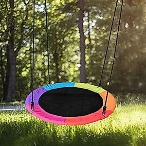 Round Outdoor Swing,40 Inch Tree Swing with Adjustable Multi-Strand Ropes | Round Outdoor Play & Swing Sets Suitable for Park, Backyard, Playground Linshesf