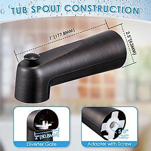 Enhon 7 Inch Slip on Tub Spout with Diverter, Compatible with Moen 3839/Moen 3853, Bathtub Diverter Spout Fits 1/2" Copper Water Tube(5/8" Diameter), 5/32" Hex Wrench(Oil Rubbed Bronze,Classic)