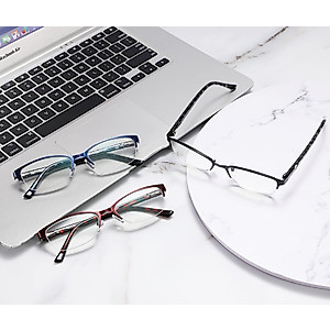 CRGATV 3-Pack Reading Glasses for Women Blue Light Blocking Metal Half Frame Computer Readers Anti UV/Eye Strain/Glare (+3.0 Magnification Strength)