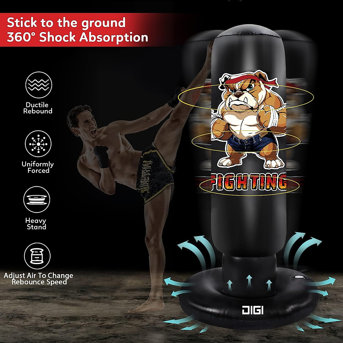 Punching Bag for Kids Teen and Adult - 61" Extra Large Inflatable Boxing Bag with Stand - Karate Toys Gifts for Birthday Christmas Stocking Stuffers for Boys Aged 4 5 6 7 8 9 10 12+