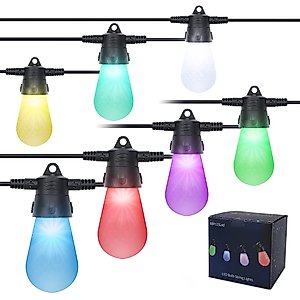 Foruly Smart LED Outdoor String Lights, 48ft RGB Patio Hanging Lights IP65 Waterproof Shatterproof Color Changing String Lights for Backyard Garden Cafe Party Wedding
