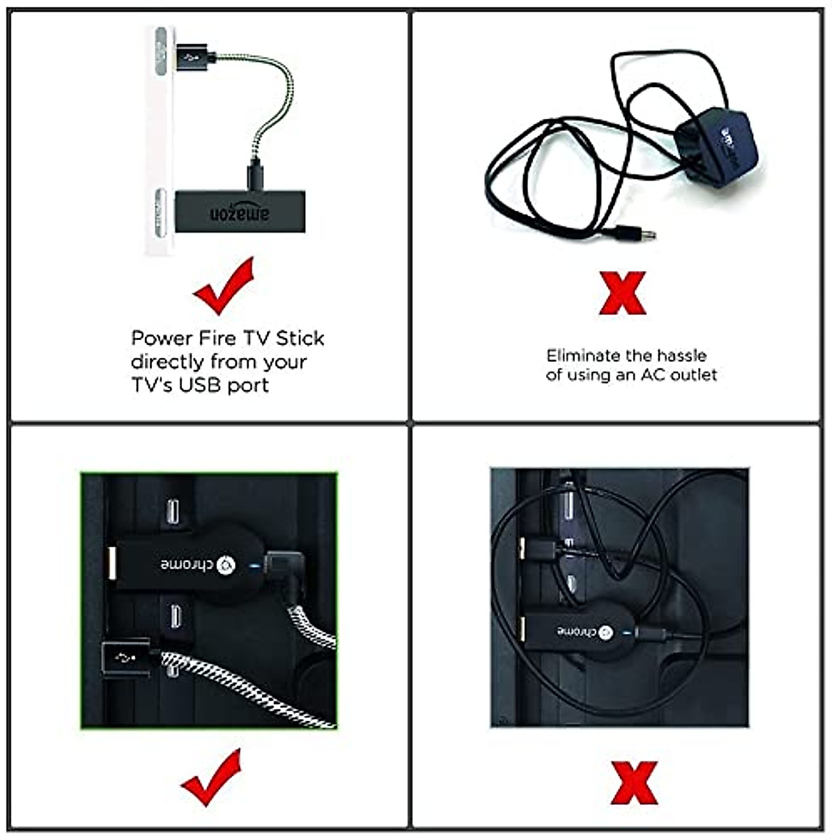 2-Pack 1 Foot USB Cable for Fire Stick, Power Cable for Streaming TV Stick, TV Power Cord for Amazon Fire Stick