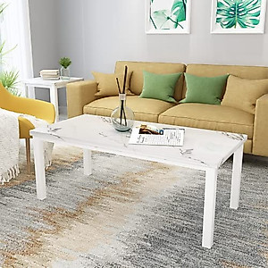 AWQM Faux Marble Coffee Table Set, Occasional Table Set of 3, Includes Accent Table & 2 Sofa Side End Tables for Living Room, White Metal Frame, White