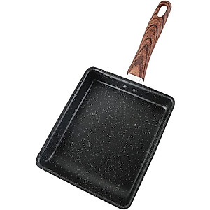 Sun Terriory Tamagoyaki Omelette Pan,Nonstick Cast Iron Egg Pan,Japanese Egg Pan,Rectangle Mini Frying Pan with Silicone Spatula & Brush,6.6×7.7inch,Black