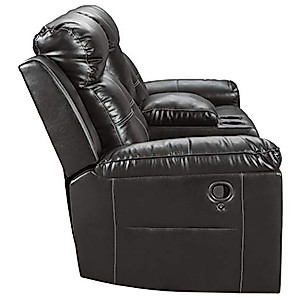 Signature Design by Ashley Kempten Faux Leather Manual Reclining Sofa with High Back, Center Console and Blue LED Lighting, Black