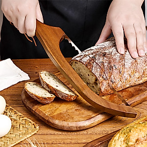 HAOIOKSC Bread Slicer for Homemade Bread, 15.7 In Wooden Sourdough Bread Knife- Ergonomic Design, Premium Stainless Steel Serrated Bread Bow Knife for Precise Cutting Baguettes Bagels