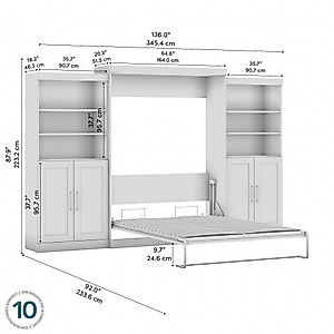 Bestar Pur Queen Murphy Bed with Closet Storage Organization, Platinum Gray 136-inch Sleeping Arrangement for Multipurpose Room with Wardrobe Organizers