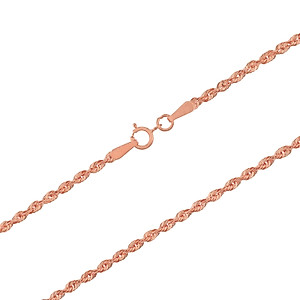 Nuragold 10k Rose Gold 1.5mm Rope Chain Diamond Cut Womens Dainty Pendant Necklace, 14" 16" 18" 20" 22" 24" 26"
