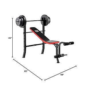 Marcy Pro Standard Weight Bench with 100 lbs Vinyl-Coated Weight Set PM-2084, Flat
