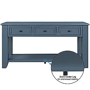 Farmhouse Modern 55 Inch Console Table Wood Sofa Entry Table with Drawers & Open Shelf for Living Room Entryway Bedroom (Blue)
