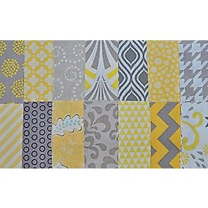 Designer Fabric 5" Squares Charm Pack, Yellow and Gray, 56 Pieces, 100% Cotton
