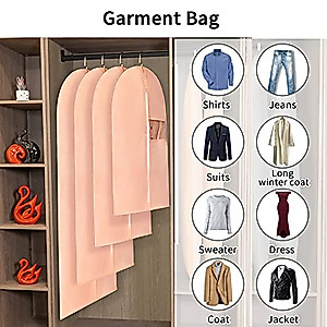 SNHTLS Hanging Garment Bags Suit Bags(Set of 10) Dust Cover Breathable Dress Bag for Closet Clothes Storage or Travel- Pink 24'' x 55''