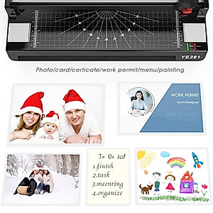 Laminator Machine for A3/A4/A6, YE381 Thermal Laminating Machine for Home Office School Use with 50 Pouches, Paper Trimmer and Corner Rounder (Black-5) (Black-6)