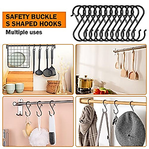 Yzerel 12Pcs S Hooks Hanging Safety Buckle - 3.5 inch Heavy Duty S Hooks,Hanging Plants for Closet Hooks, Clothes, Kitchen Utensil, Pots and Pans, Bags (Black)