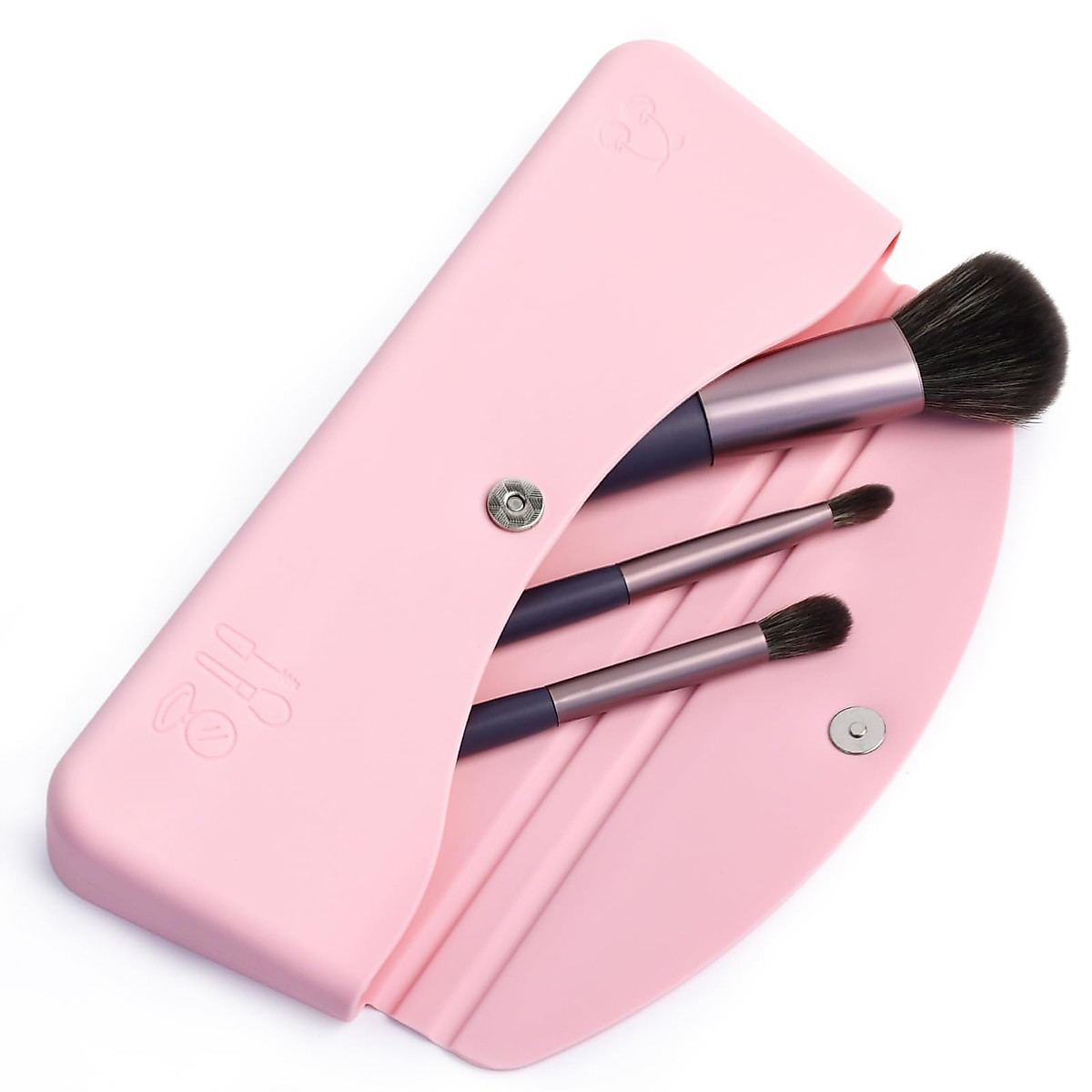OCEUMAOA Small Cosmetic Bag Makeup Brush Holder Travel Organizer Purse Silicone Pencil Case for School Magic Pouch for Women Compact Mini Small Roll Up Toiletry Brish Bag Covers Set Storage (Pink)