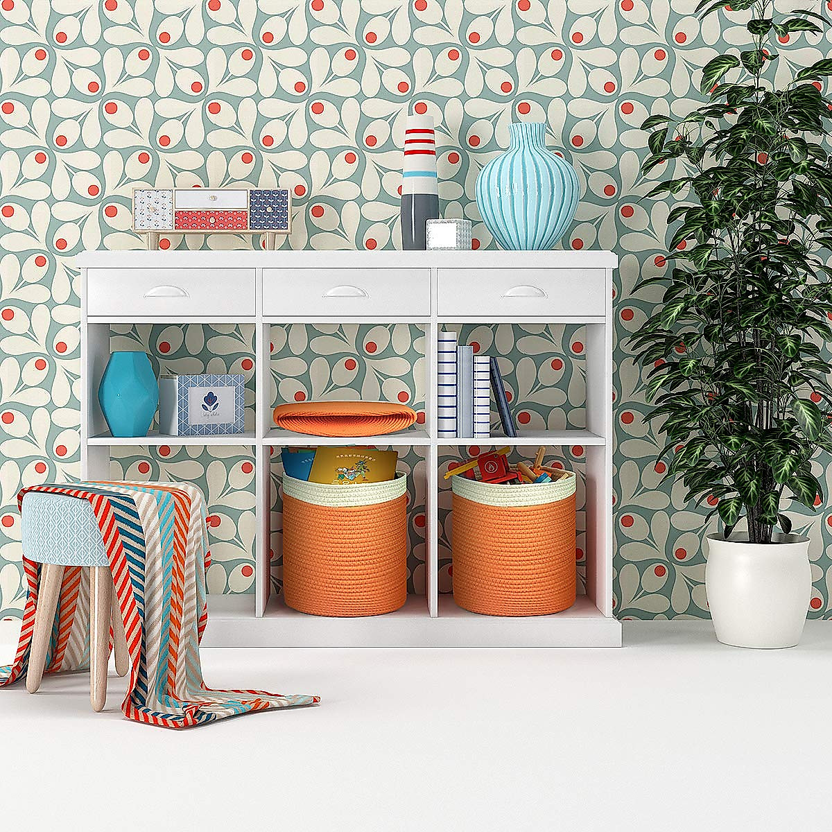 ICEBLUE HD Cotton Rope Storage Baskets 12X12.5 Inches Quality Woven Baskets Set of 2 Kids Toy Basket Large Rope Baskets