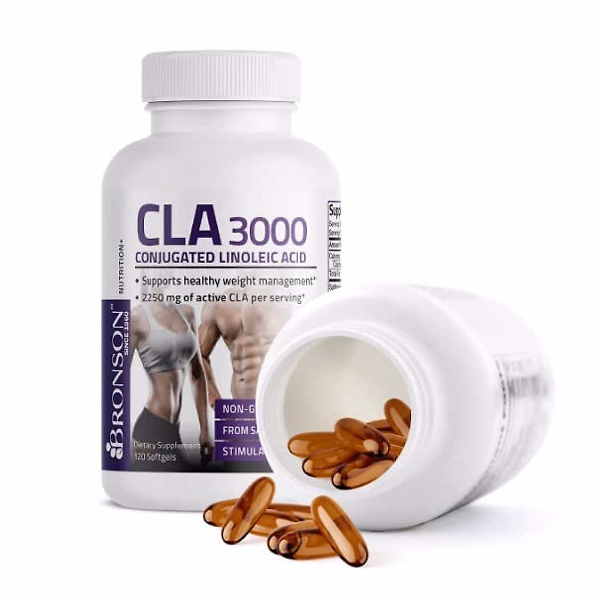 Bronson CLA 3000 Extra High Potency Supports Healthy Weight Management Lean Muscle Mass Non-Stimulating Conjugated Linoleic Acid 120 Softgels