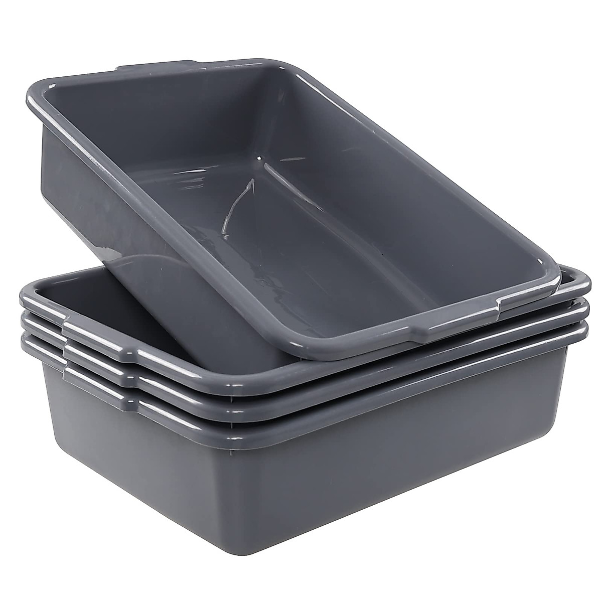 Waikhomes Set of 4 Plastic Bus Boxes, Commercial Bus Tote/Bus Tub, Grey (8 L)