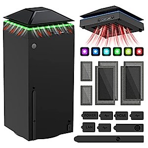 Cooling Fan Dust Proof for Xbox Series X Console with Colorful Light Strip,MENEEA Dust Cover Filter,Rubber Dust Plugs,Low Noise Top Fan with 3 Gears,Cooler&Light Independent Touch Switch, 2 USB Port
