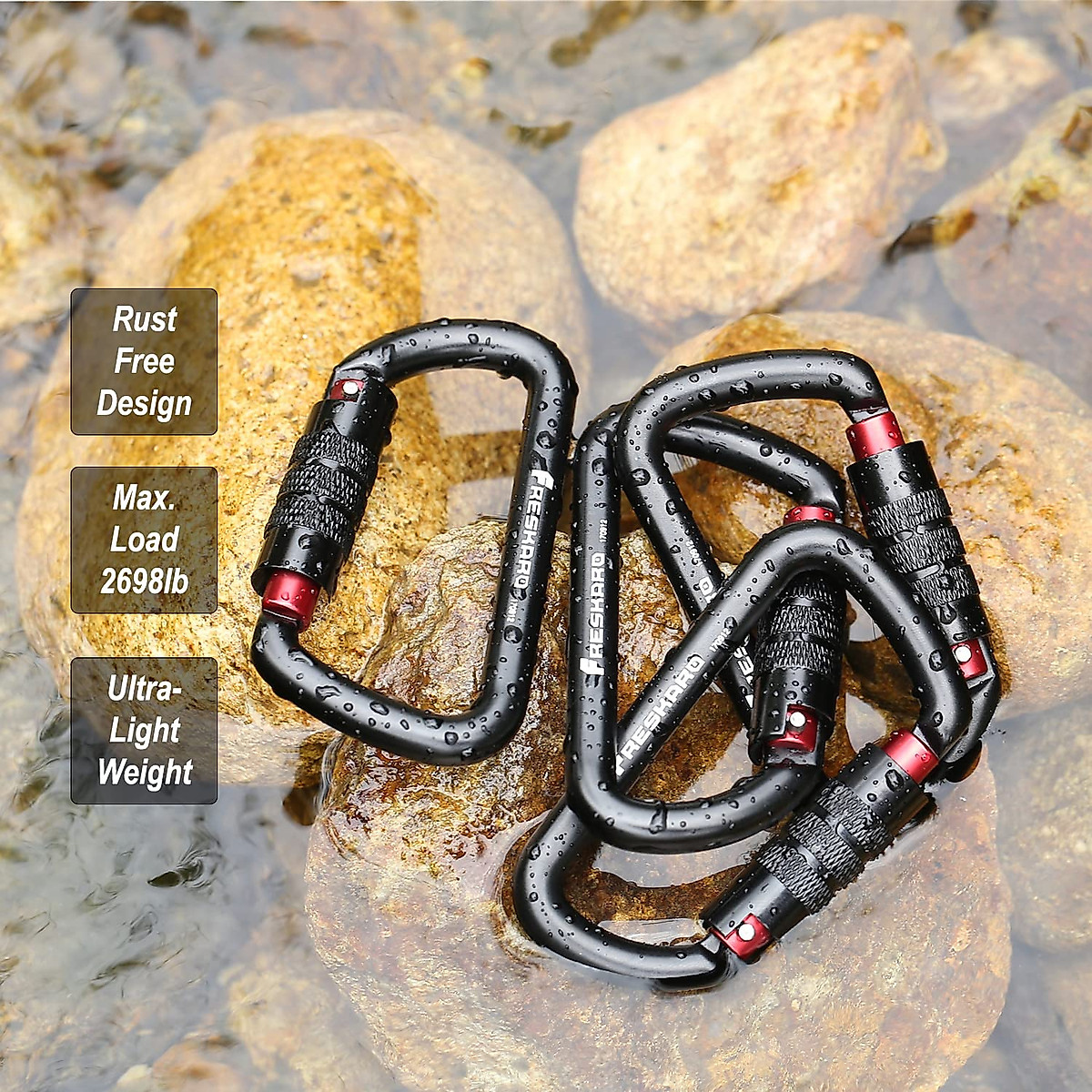 3inch Locking Carabiner Clips-Twist Auto Lock Caribeener, Heavy Duty Keychain Key carabeaner Hooks, 7075 Aerial Aluminum Ultra Light, for Hammock, Hiking, Yoga Swing, Camping, Backpack etc, Black