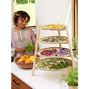Gardener's Supply Company | Wooden Bamboo Herb Drying Rack | Floor Or Countertop Free Standing 4 Layers | with Removable Bamboo Mesh Trays | 20-1/2" W x 25" H