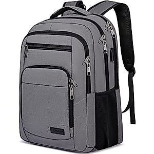School Backpack, Large Backpack for Teen Boys, Business Slim Durable Laptop Backpack with USB Charging Port, 15.6 Inch Water Resistant High School Bookbag, College Computer Bag for Men Women, Grey
