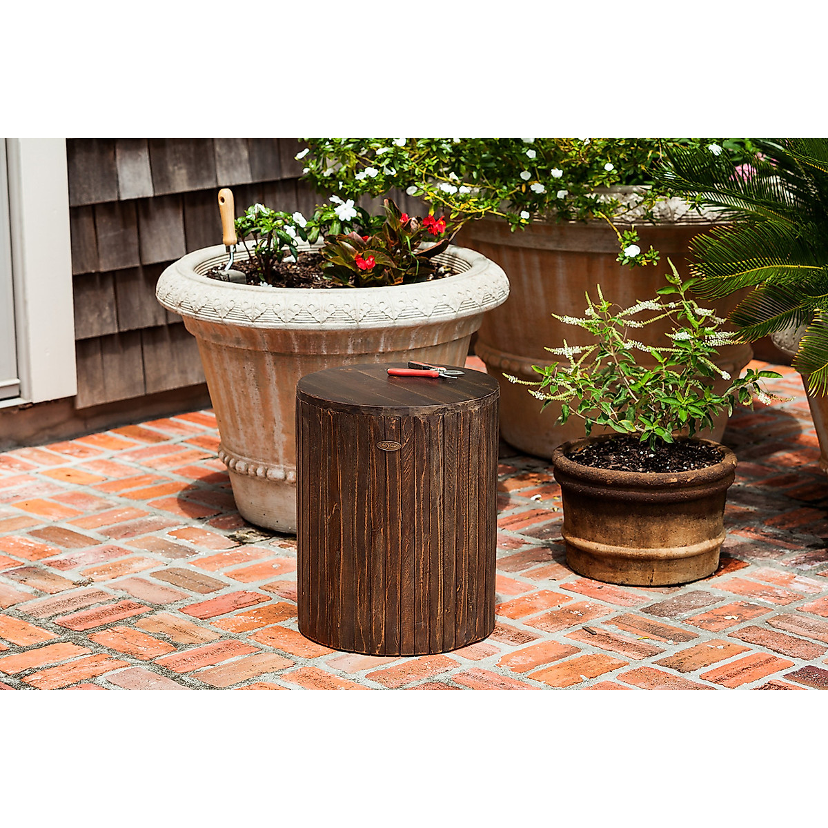 Patio Sense 62421 Michael Round Rustic Garden Stool Wood Outdoor Seating & End Table Portable Adaptable Outdoor Furniture - Seasoned Patina Finish