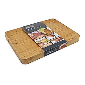 Joseph Joseph Cut & Carve Bamboo Cutting Board with Food Grip and Angled Surface Yellow Large