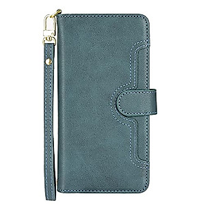 YJZSKRXFAK Magnetic Zipper Wallet Leather Case with Lanyard for Sony Xperia 1 III Cash Pocket with 6-8 Card Slots Holder Wrist Strap Cover for Sony Xperia 1 III Green