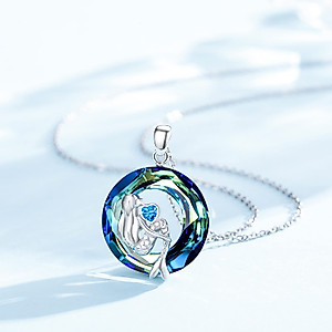 AOVEAO Crystal Mermaid Necklace 925 Sterling Silver Mermaid Ocean Circle Crystal Necklaces Mermaid Jewelry Gifts (Heart Mermaid Necklace)