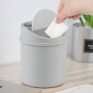 Knifrfish 0.5 Gallon Plastic Countertop Waste Bin with Swing Lid, Tiny Garbage Can, Mini Desktop Trash Can, Gray