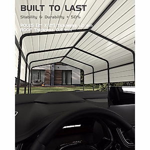 GAOMON 13' x 21' x 10' Metal Carport, with Heavy Duty Galvanized Steel Roof and Reinforced All-Metal Frame, Permanent Shelter for Agricultural Machinery, Carport for Cars, Boats, Trucks, and Tractors