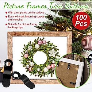 MroMax 30Pcs Picture Frame Turn Buttons Metal Photo Frame Backing Clips 0.91 inch Bow Shape with Screws Picture Frame Fasteners Parts for Hanging Pictures, Photos, Drawings and Posters Type 2 (Black)