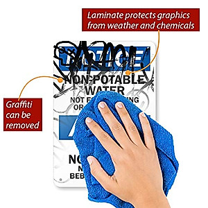 SmartSign - S-2841-AL-10 "Notice - Non-Potable Water, Not For Drinking Or Cooking" Bilingual Sign | 7" x 10" Aluminum Black/Blue on White