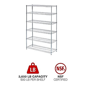 Alera NSF Certified 6-Shelf Wire Shelving Kit, 48w x 18d x 72h, Silver